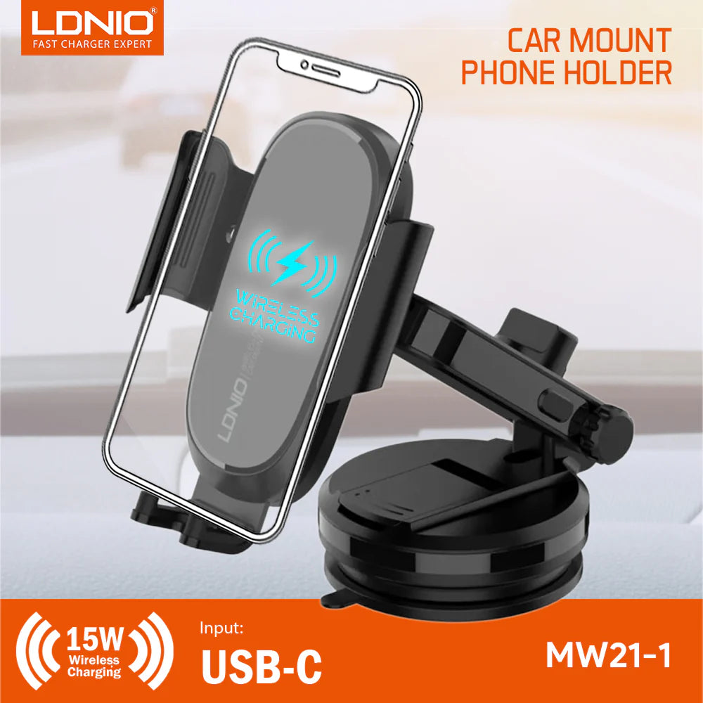 LDNIO MW21-1 Wireless Charging Car Mount 15W – BLACK | Ldnio